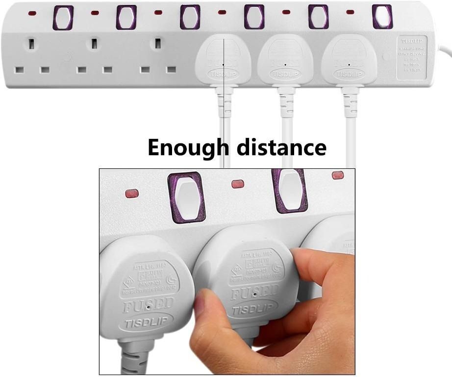 TISDLIP Power Strip with Individual Switches Multi-Sockets 6 Gang 1.8M ...
