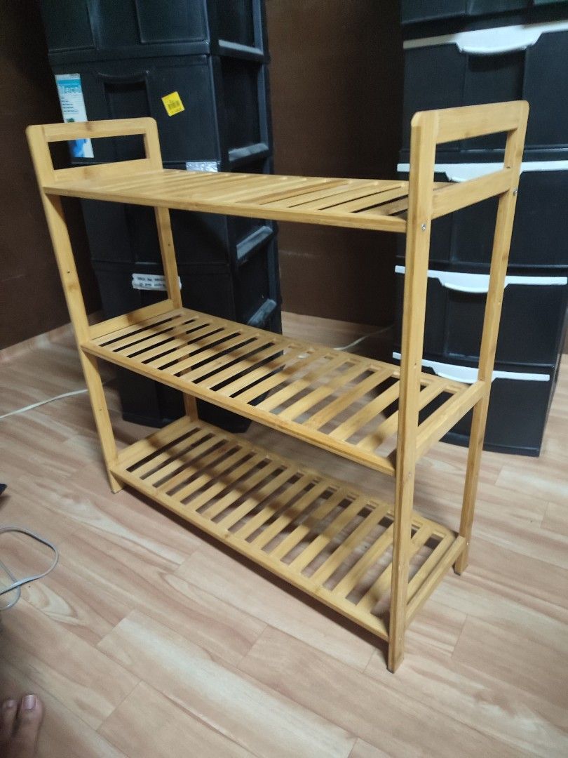 Wooden Bamboo storage rack organizer book shelf on Carousell