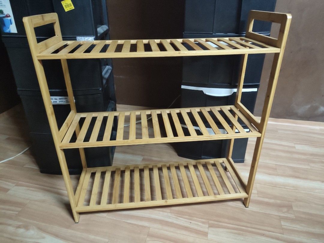 Wooden Bamboo storage rack organizer book shelf on Carousell