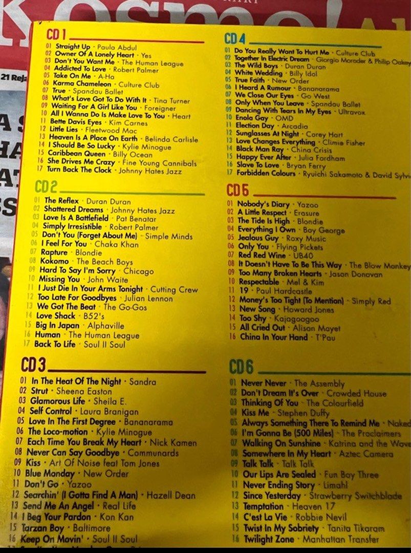 6 CD original Pop 80s 100 songs duran duran kylie culture club Yes A-ha belinda carlisle beach ...
