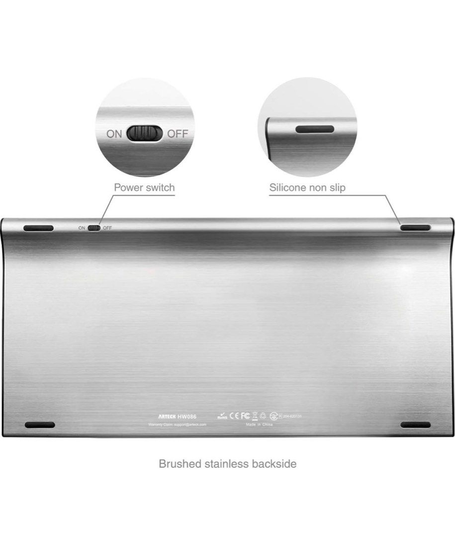 Arteck 24g Wireless Keyboard Stainless Steel Ultra Slim Keyboard For Computerdesktoppclaptop 