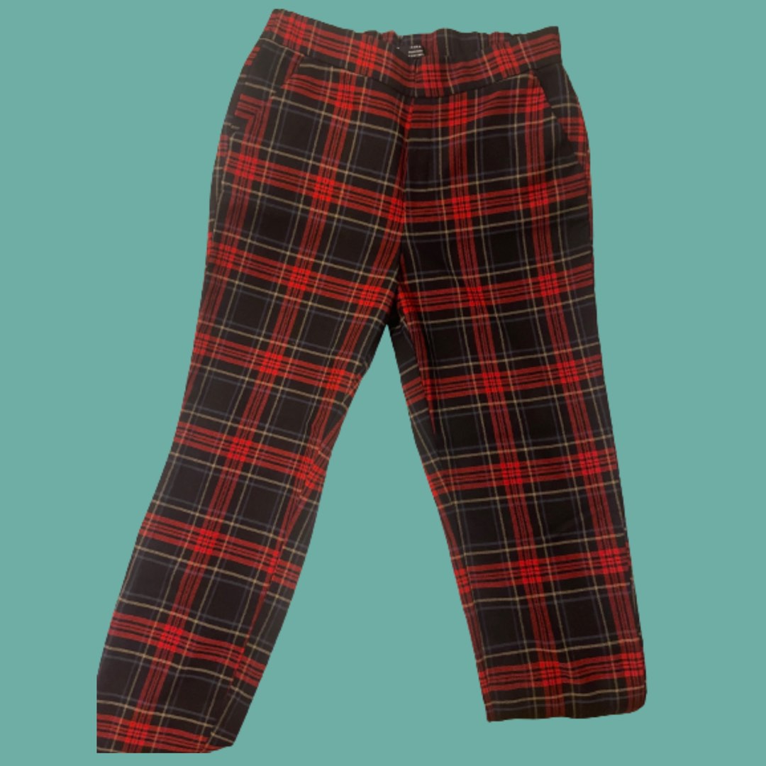[AUTHENTIC] Zara Red Checkered Slacks on Carousell