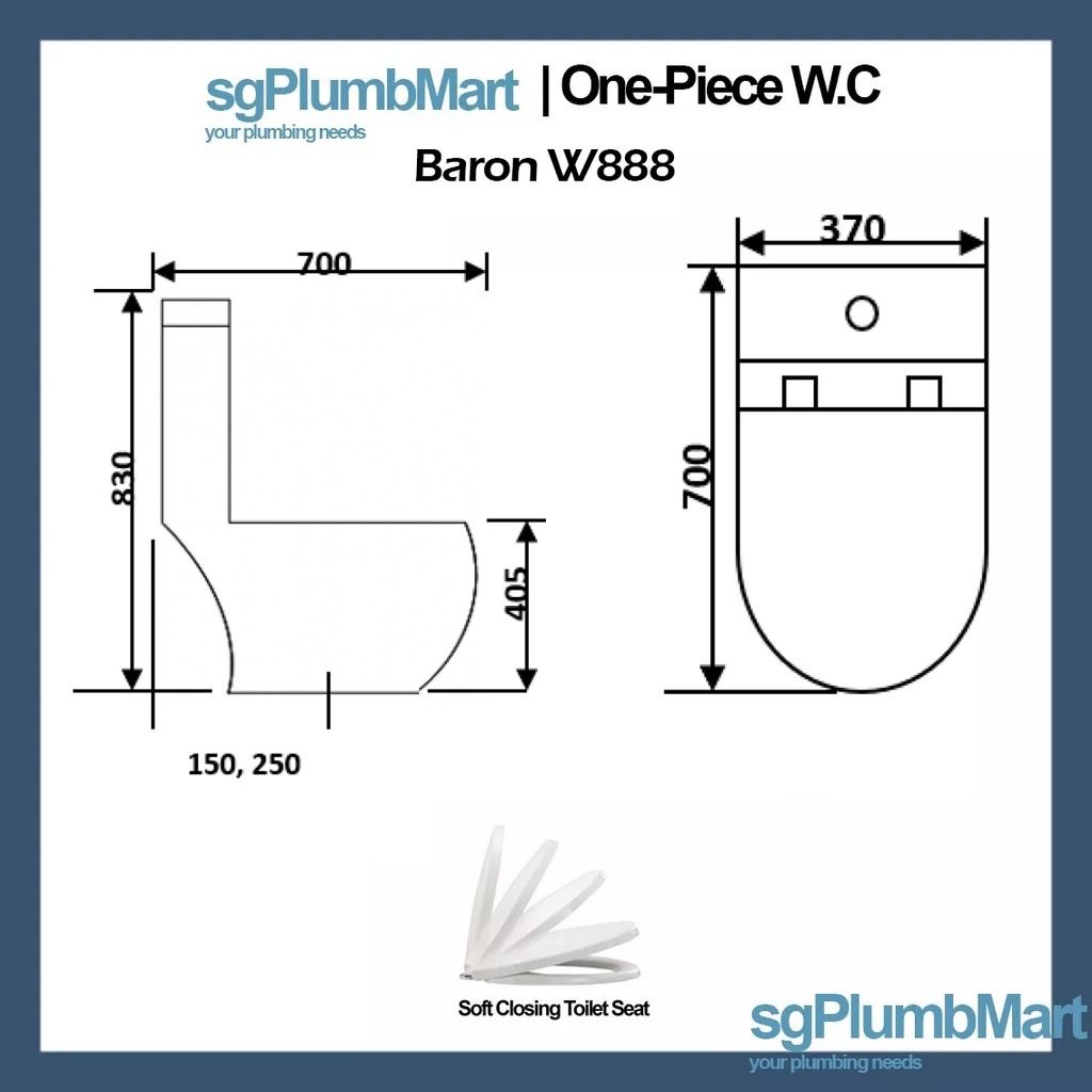 Baron Rimless x sgPlumbMart 1-Piece Toilet Bowl W818/W888 One Piece WC Model A Water Closet S ...