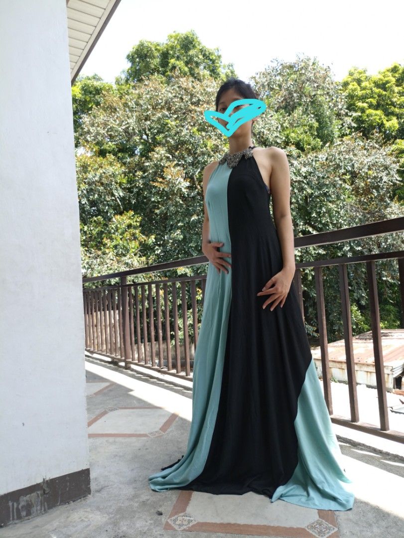 Butter by Nadia Color Blocked Lolita Halter Maxi Dress/Gown on Carousell
