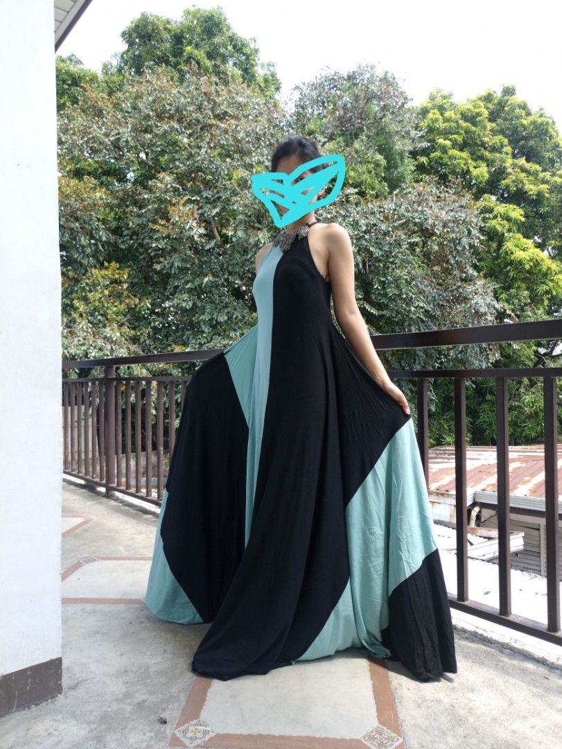 Butter by Nadia Color Blocked Lolita Halter Maxi Dress/Gown on Carousell