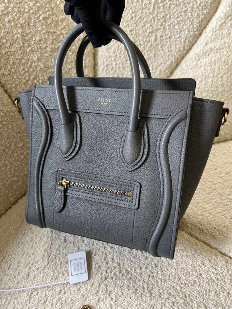 CELINE Nano Luggage Bag in Baby Drummed Leather Kohl GHW Authentic, Luxury, Bags & Wallets on ...