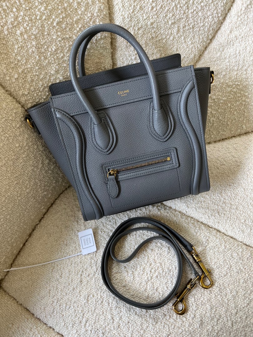 CELINE Nano Luggage Bag in Baby Drummed Leather Kohl GHW Authentic, Luxury, Bags & Wallets on ...