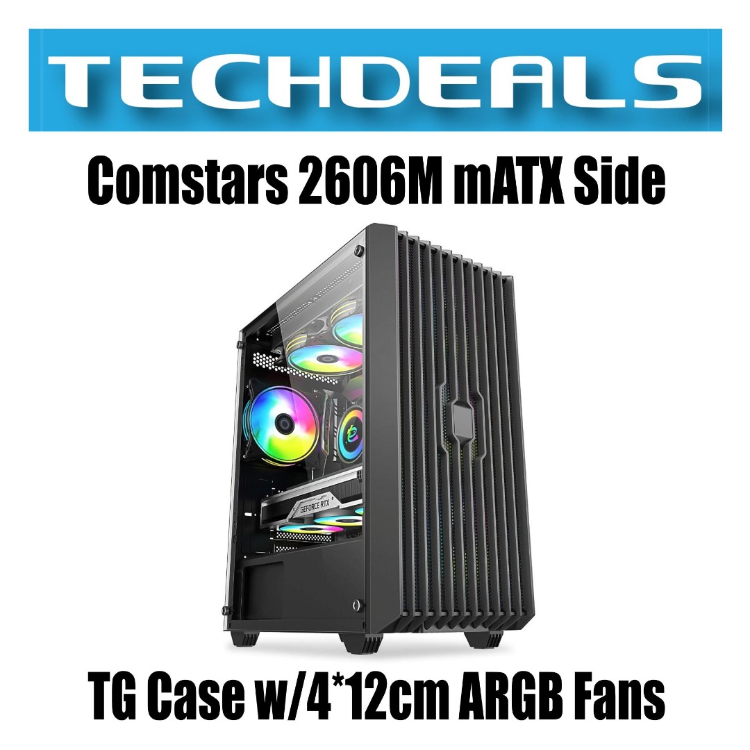 Comstars 2606M mATX Side TG Case w/4*12cm ARGB Fans, Computers & Tech ...