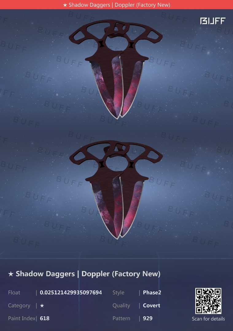 CSGO Shadow Daggers Doppler P2 FN, Video Gaming, Gaming Accessories, In-Game Products on Carousell
