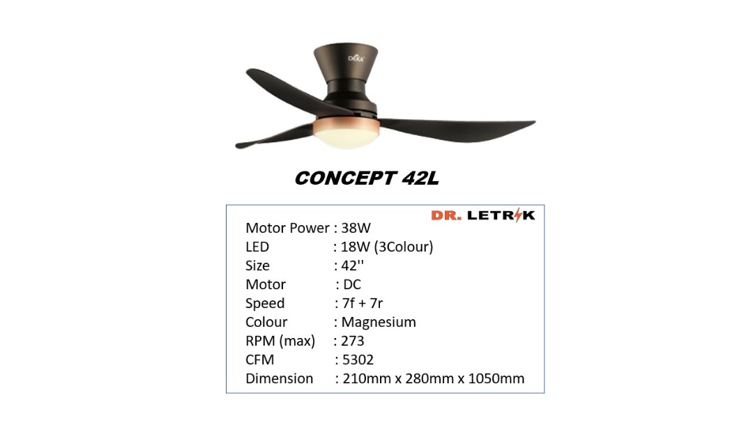 DEKA Concept 42L Ceiling Fan with LED Light, Furniture & Home Living ...