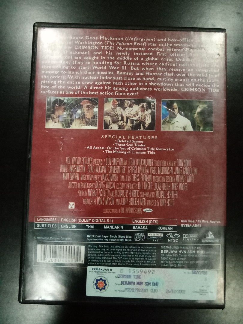 DVD Crimson Tide, Hobbies & Toys, Music & Media, CDs & DVDs on Carousell