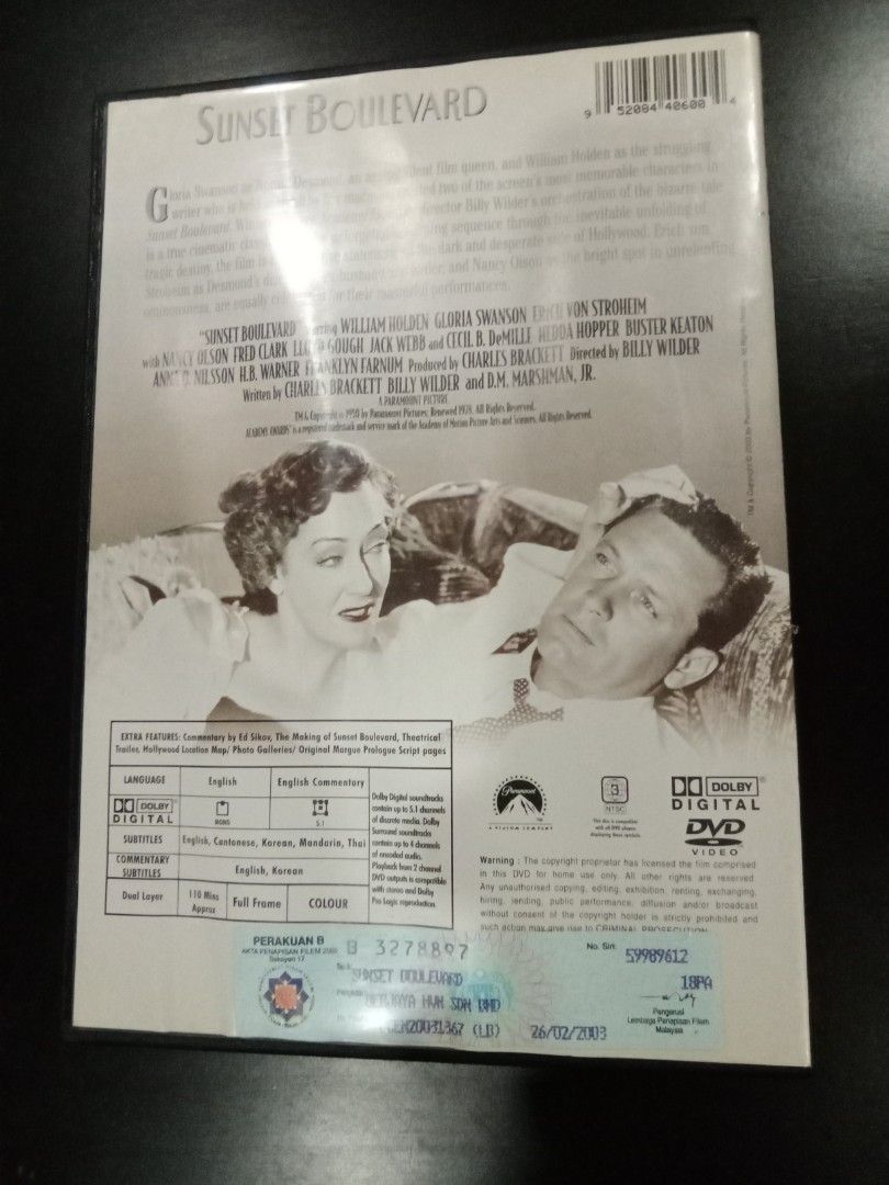 DVD Sunset Boulevard, Hobbies & Toys, Music & Media, CDs & DVDs on Carousell