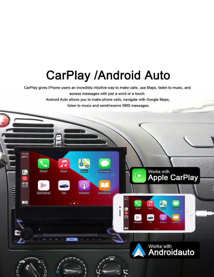 EINCAR Android 11 Single Din Wireless Carplay Wireless Android Auto Car Stereo,7 Inch Flip Out ...