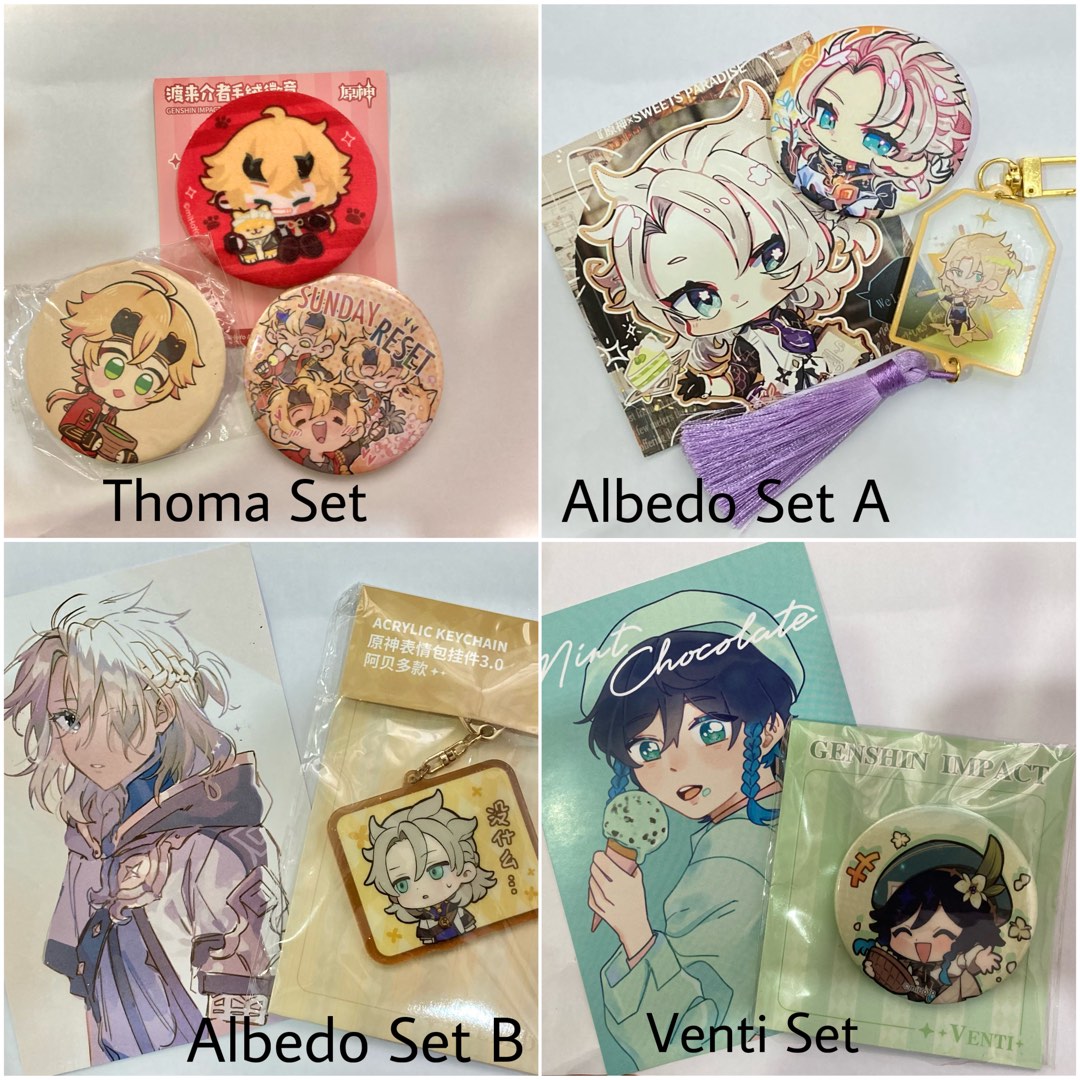 Genshin Impact Thoma/ Venti/ Albedo Official & Fan Merch Badges ...