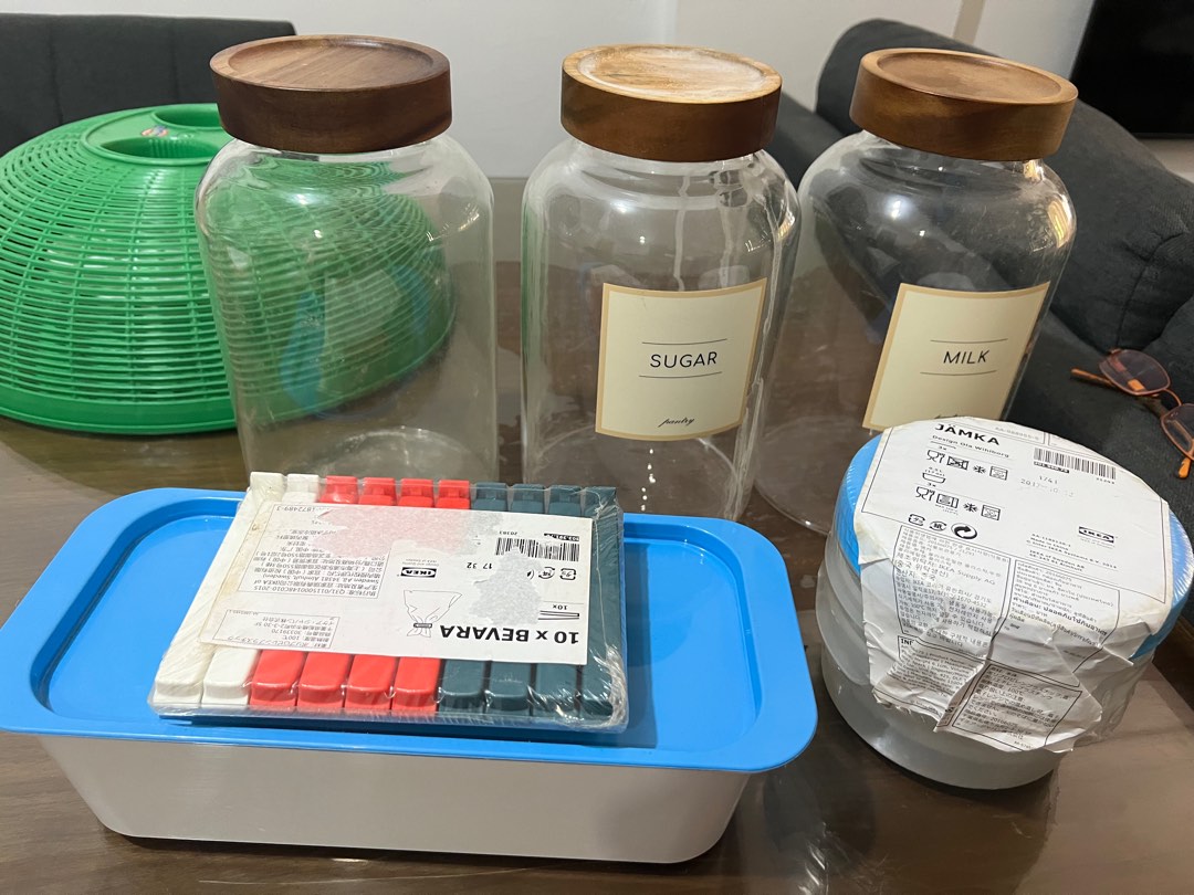 IKEA Tupperware + Glass Jar Food Storage + Ikea Tool Storage + Garbage ...