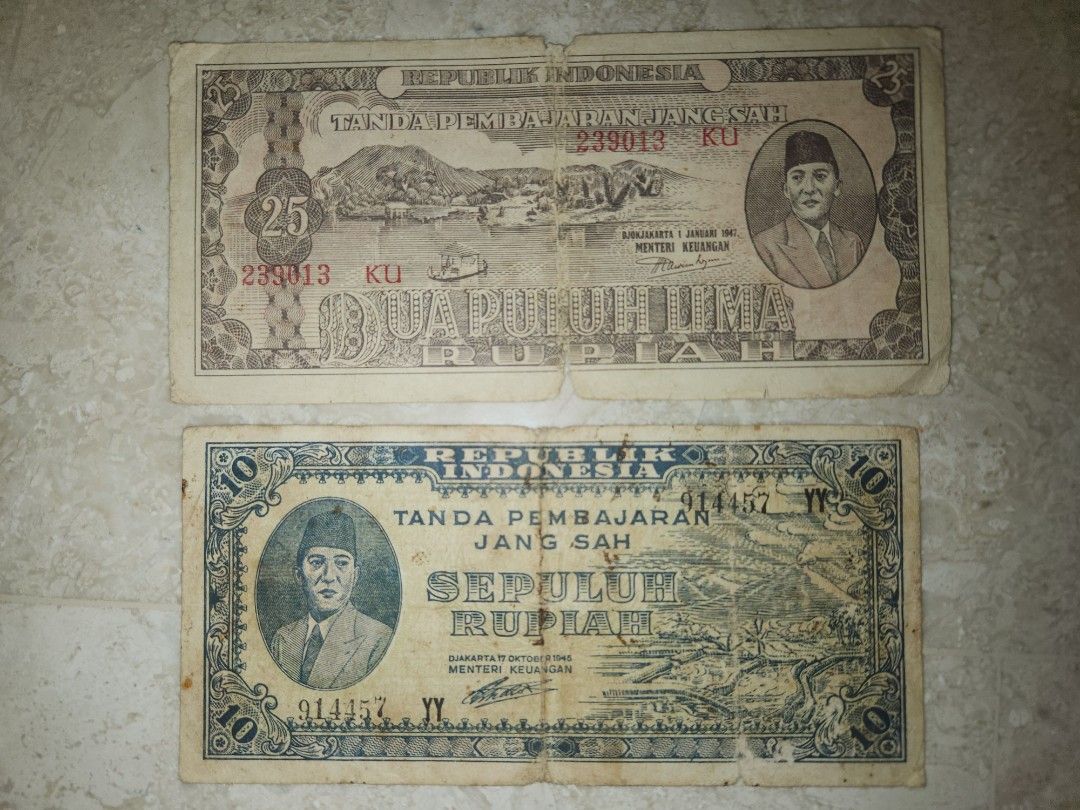 Indonesia 10 Rupiah 1945 and 25 Rupiah 1947, Hobbies & Toys ...