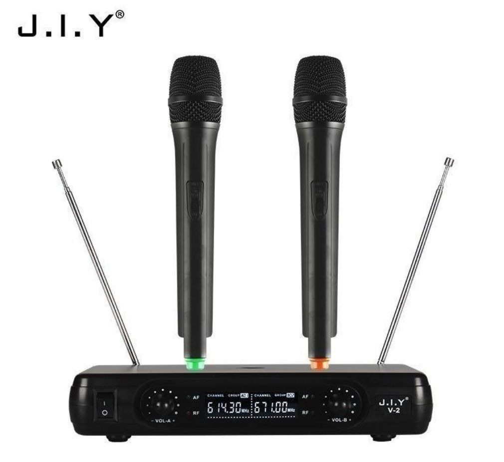 J.I.Y. Dual Wireless Microphone Karaoke 80m Long Distance VHF Display ...