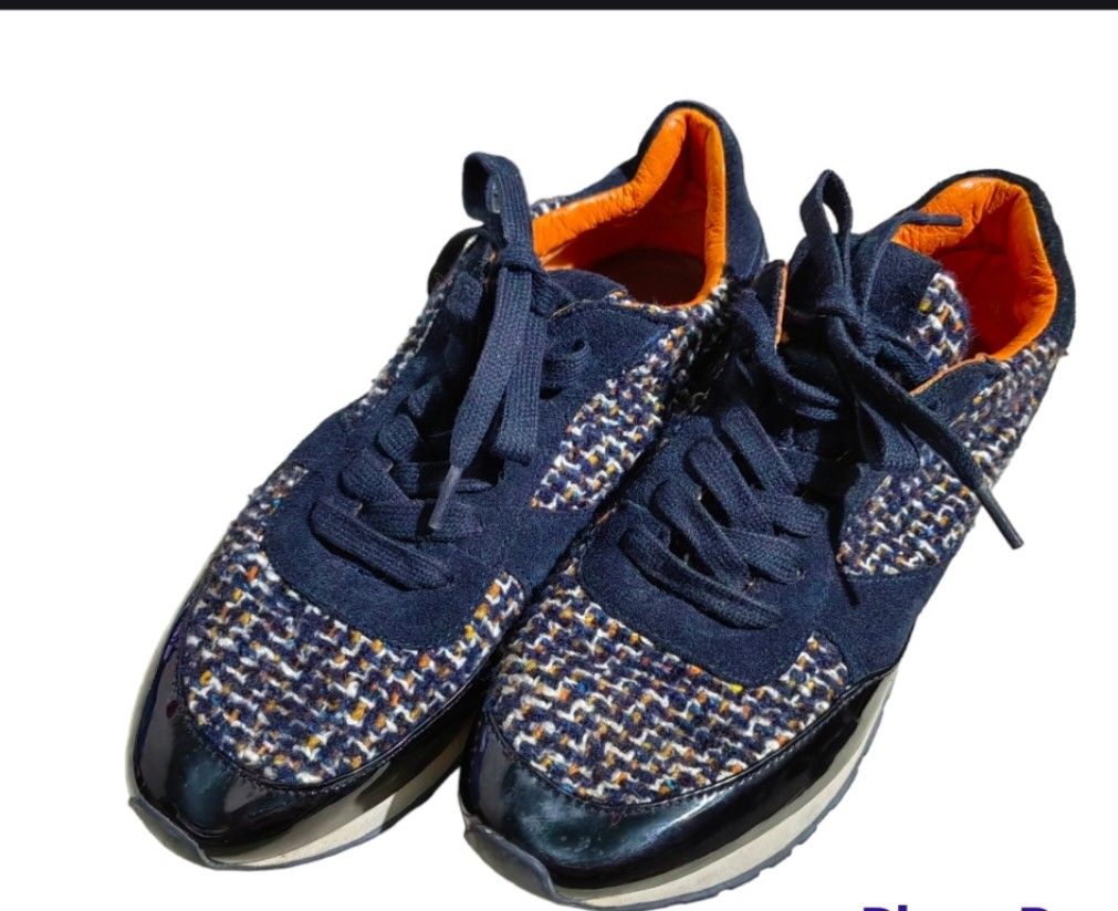 Massimo Dutti tweed and patent leather sneakers, Women's Fashion ...