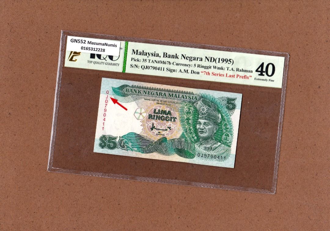Mazuma GN552 TQG/PMG Malaysia AdmadDon 7th $5 QJ0790411 RARE Last Prefix EF40, Hobbies & Toys ...