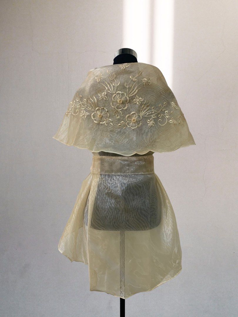 Premium Spanish Alampay Waist Coat Filipiniana Wrap Around Cream ...