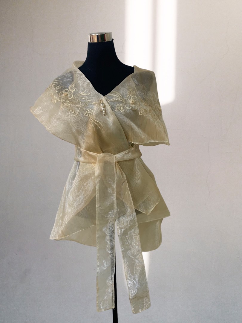 Premium Spanish Alampay Waist Coat Filipiniana Wrap Around Cream ...