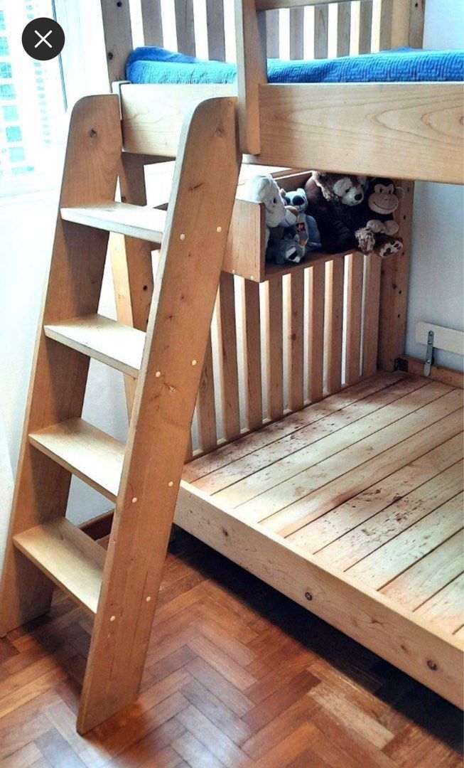 (Natural Hinoki)Cypress wood double deck bed frame SS, Furniture & Home ...
