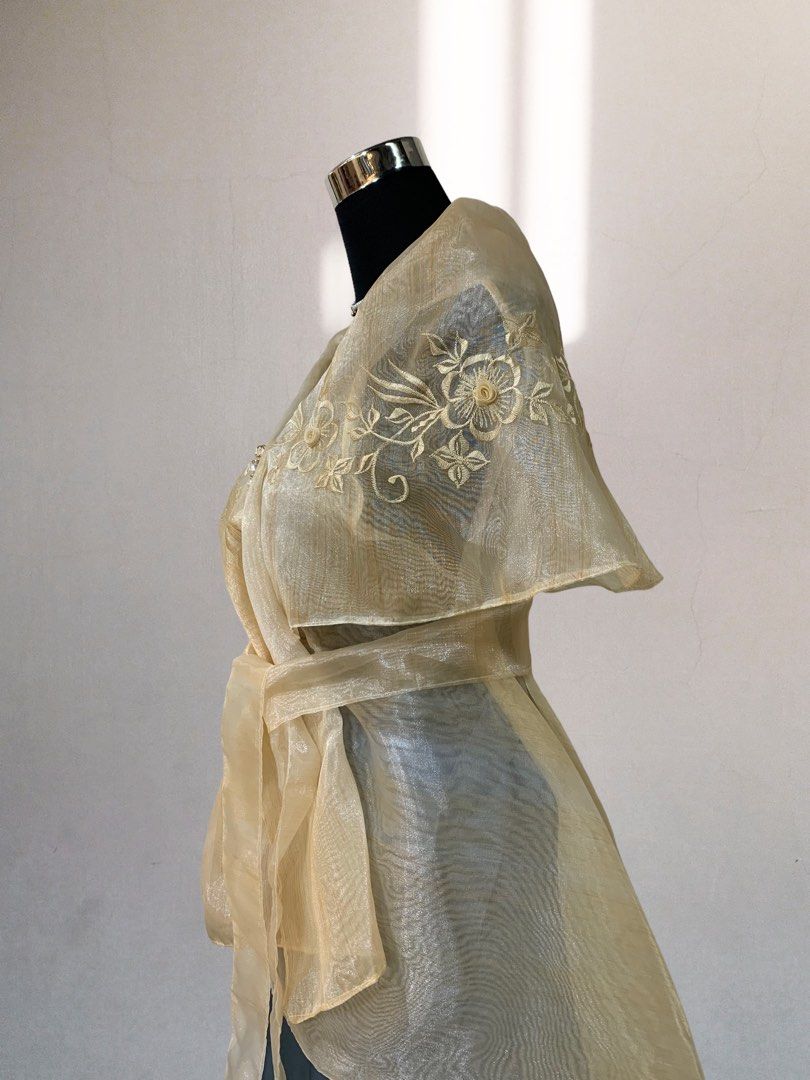Premium Spanish Alampay Waist Coat Wrap Around & Dusty Blue Satin Silk ...