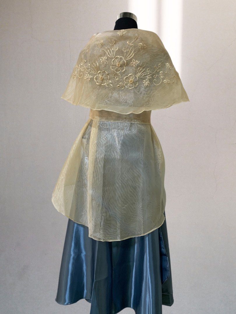 Premium Spanish Alampay Waist Coat Wrap Around & Dusty Blue Satin Silk ...