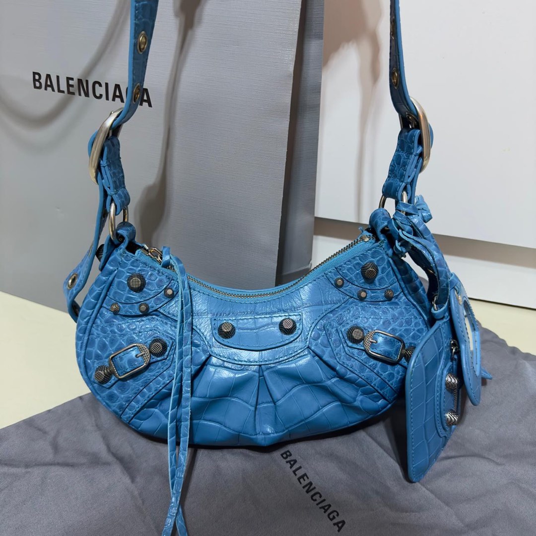 Repriced super like new VVGC balenciaga le cagole xs croco blue in aged ...