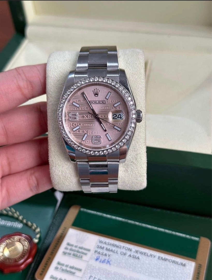 Rolex 2010 Datejust pink wave dial in Diamond Bezel with Diamonds in 9 ...