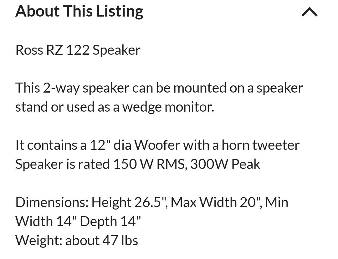 Ross RZ 122 Speaker USA Made Woofer with a horn tweeter Speaker is ...