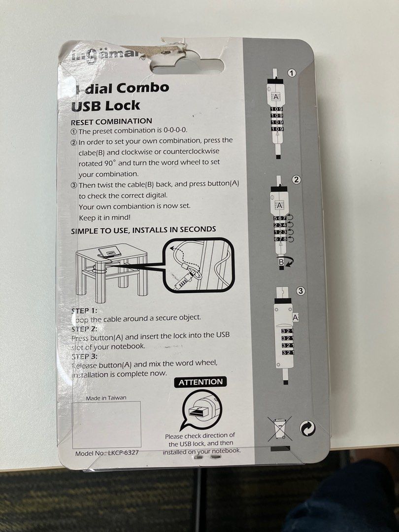 USB 2.0/3.0 cable lock (number lock), Computers & Tech, Parts ...