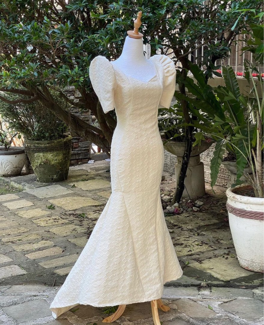BEIGE INABEL HANDWOVEN FILIPINIANA GOWN FOR RENT on Carousell