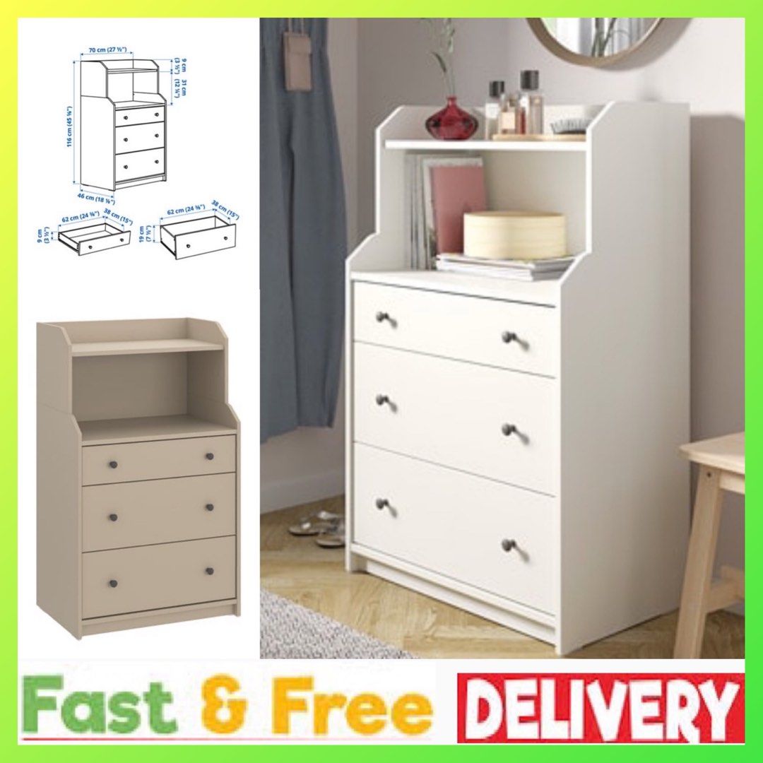 Chest Of Drawers, ikea drawer, ikea HAUGA Chest of 3 drawers with shelf ...