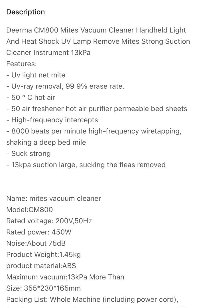 Deerma CM800 Mites Vacuum Cleaner, TV & Home Appliances, Other Home ...