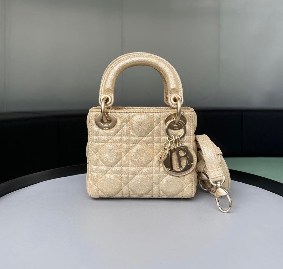 Dior Micro Lady Dior Lambskin Shinny Gold Matte Ghw, Luxury, Bags ...