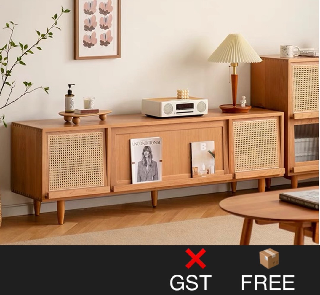 TV Console Rattan Side Console Table Side Cabinet Display Storage ...