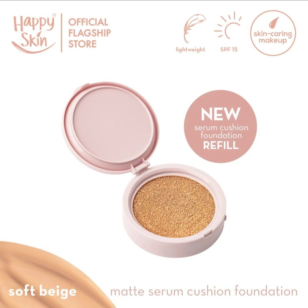 Happy Skin Second Skin Matte Serum Cushion Foundation in Soft Beige on ...