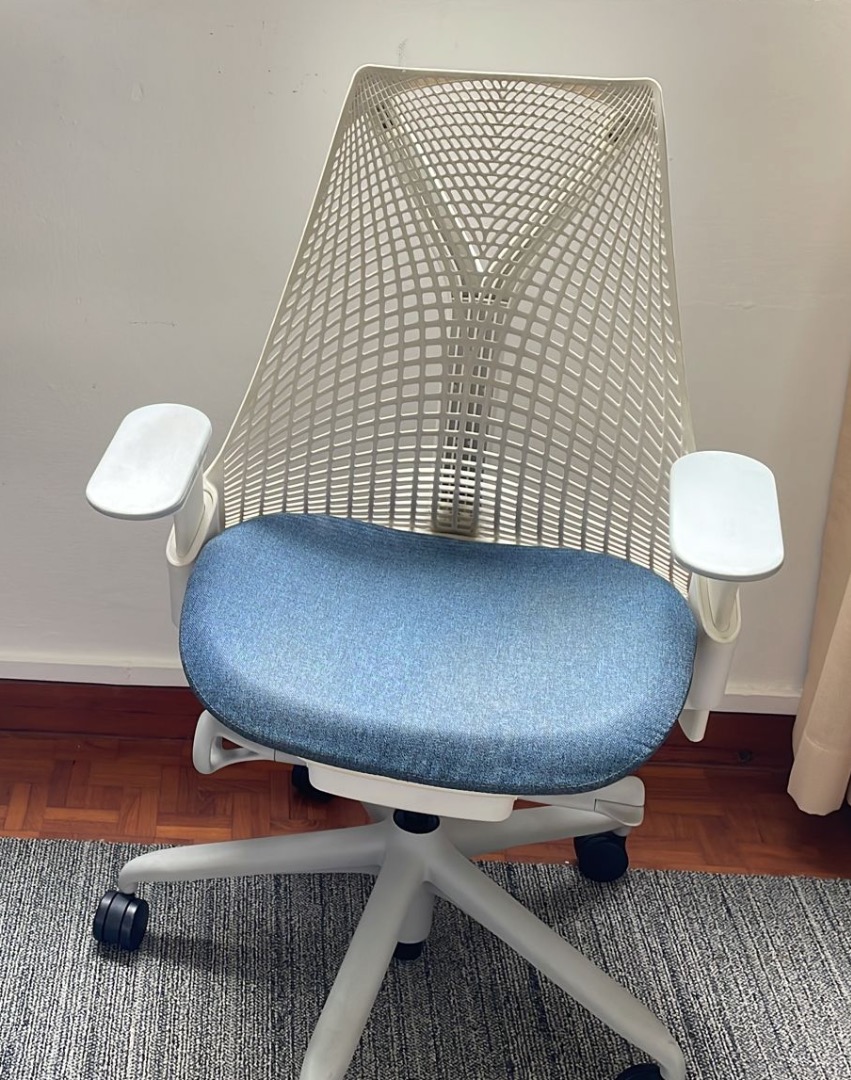 Herman Miller Sayl Chair : White frame with light blue seat, Furniture ...