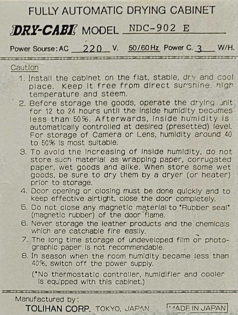 Made in Japan Dry Cabinet 2-Door Fully Automatic Humidity Controlled ...