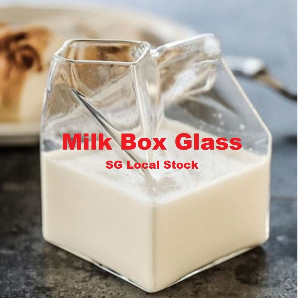 Milk Box Shape Glass Juice Cup, Furniture & Home Living, Kitchenware ...