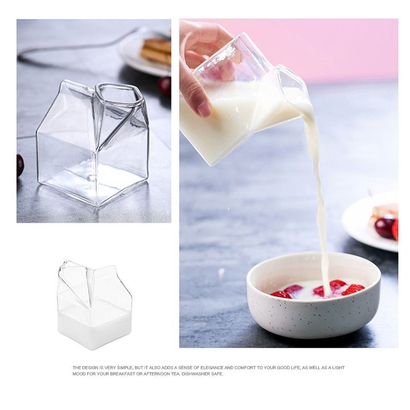 Milk Box Shape Glass Juice Cup, Furniture & Home Living, Kitchenware ...