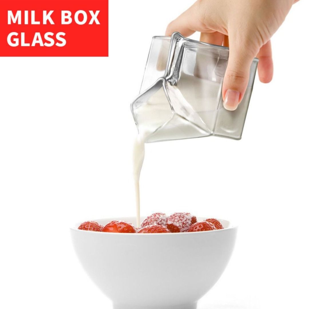 Milk Box Shape Glass Juice Cup, Furniture & Home Living, Kitchenware ...
