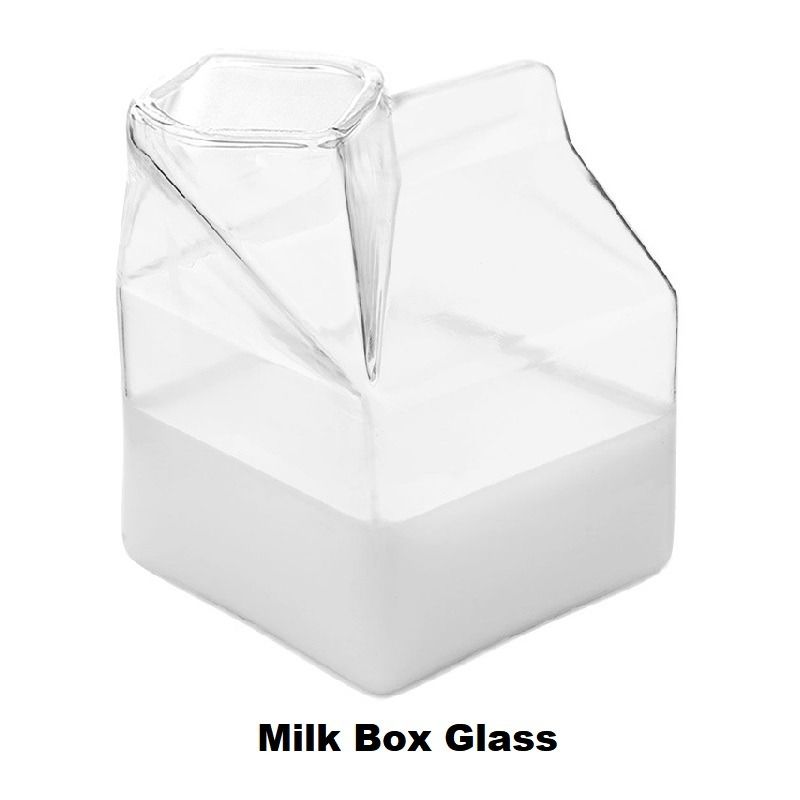 Milk Box Shape Glass Juice Cup, Furniture & Home Living, Kitchenware ...