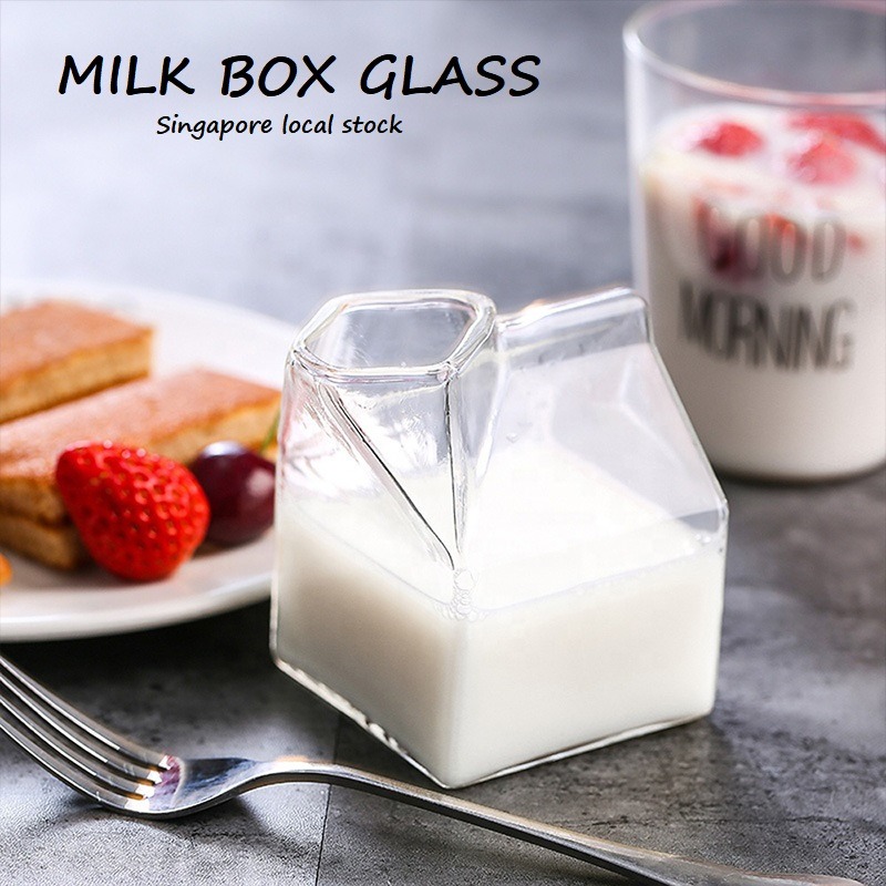 Milk Box Shape Glass Juice Cup, Furniture & Home Living, Kitchenware ...