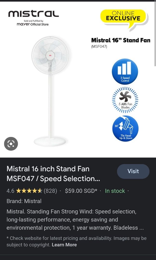 Mistral Stand Fan (Brand new in Box), Furniture & Home Living, Lighting ...