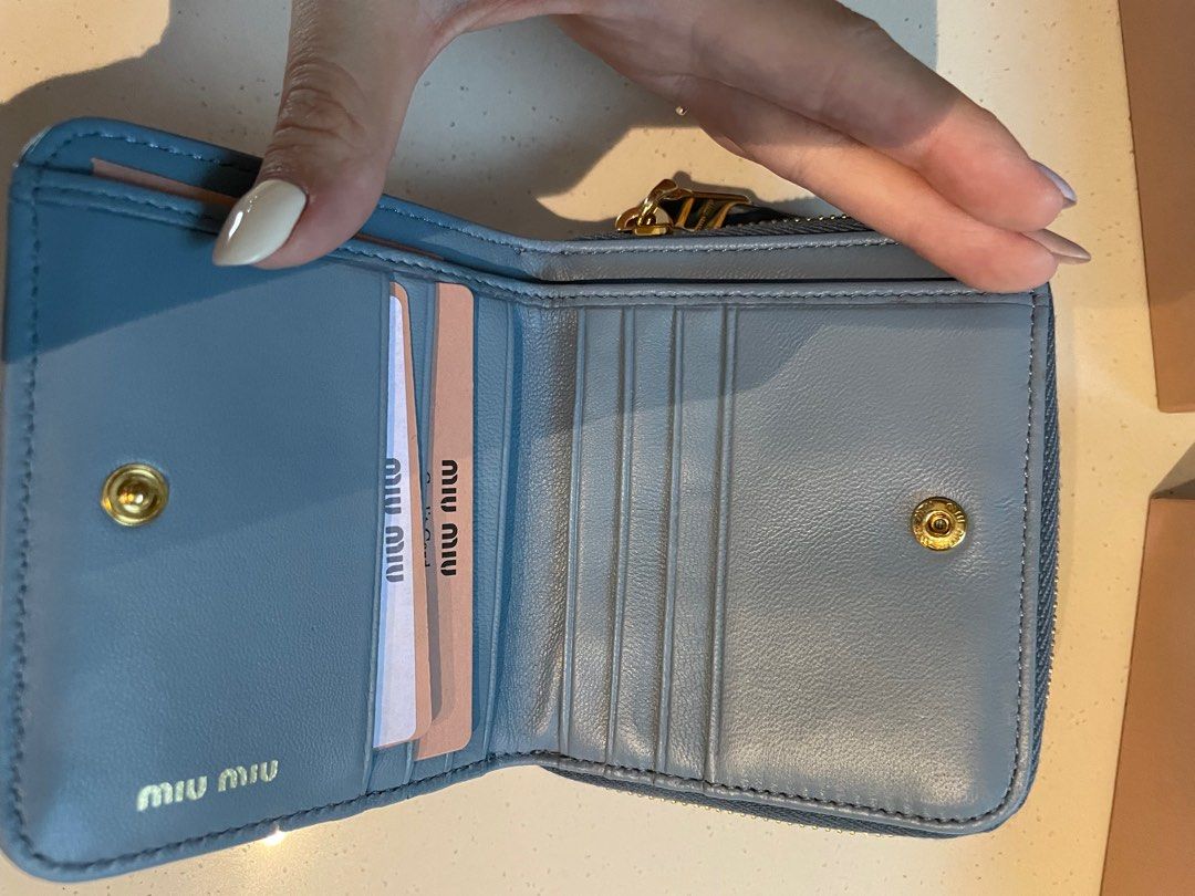 Miu miu wallet in baby blue, Women's Fashion, Bags & Wallets, Wallets & Card Holders on Carousell