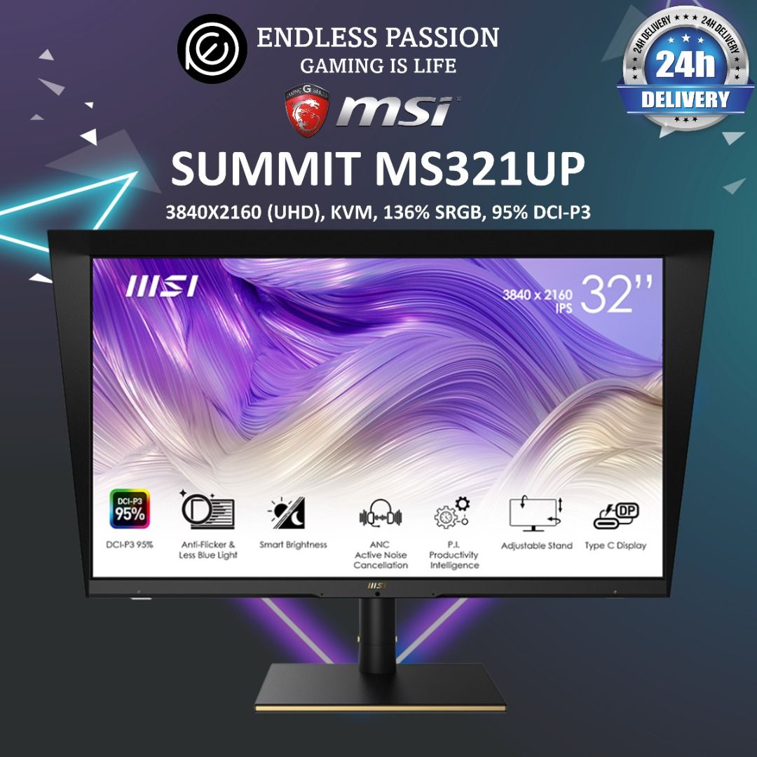 MSI Summit MS321UP, 32", 3840 x 2160 (UHD), IPS, 60Hz, VESA Certified DisplayHDR 600, 4ms, HDMI ...