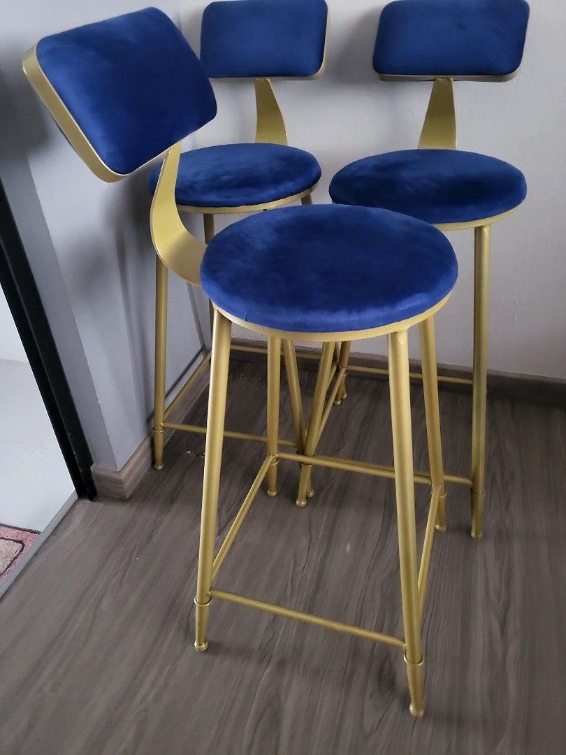 Navy Blue High chair with gold stand, Furniture & Home Living ...