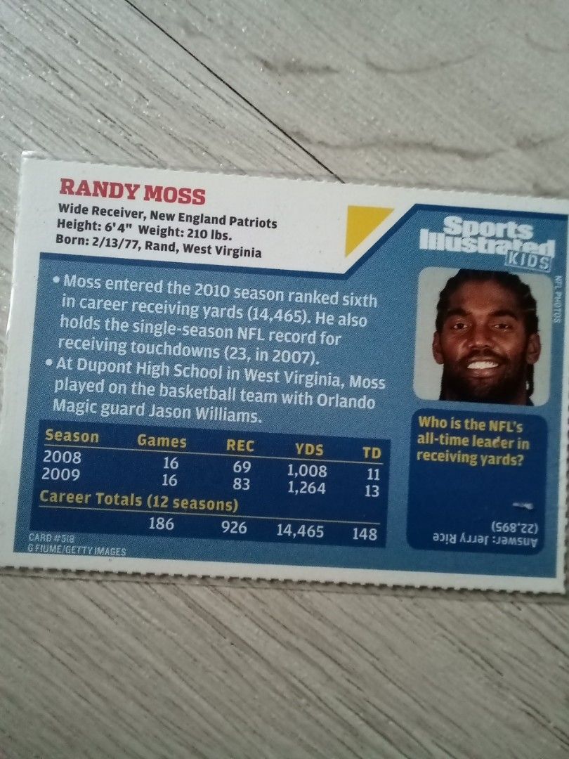 Randy moss sports illustrated kids cut card on Carousell